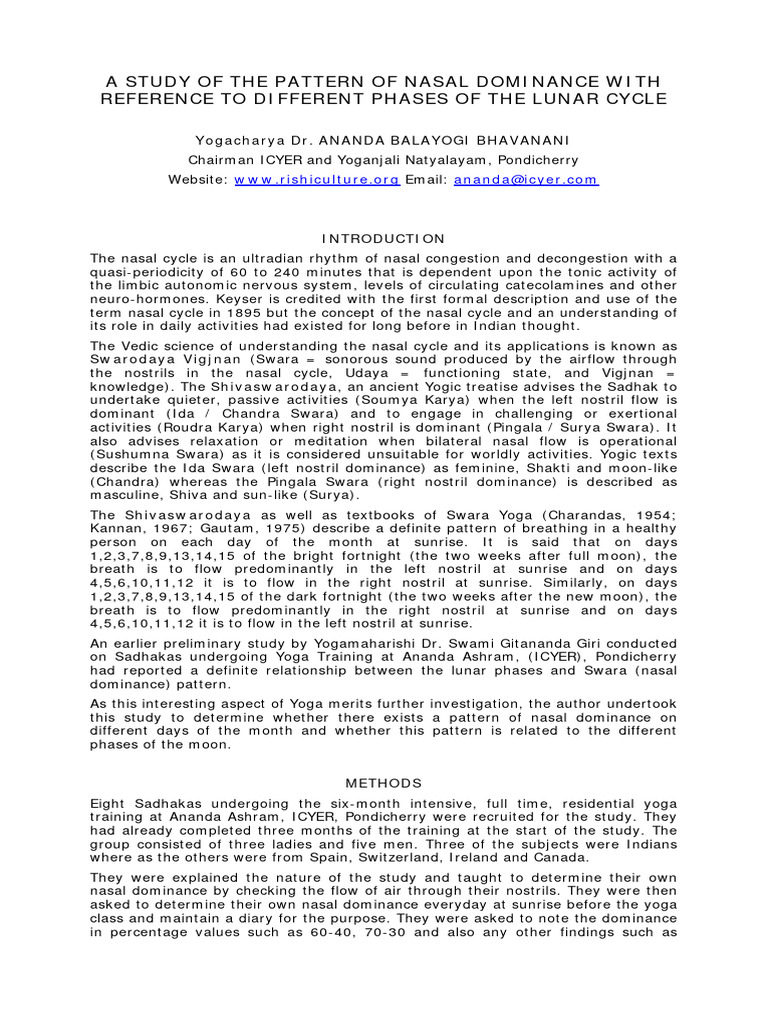 A Study of The Pattern of Nasal Dominanc | PDF | Moon