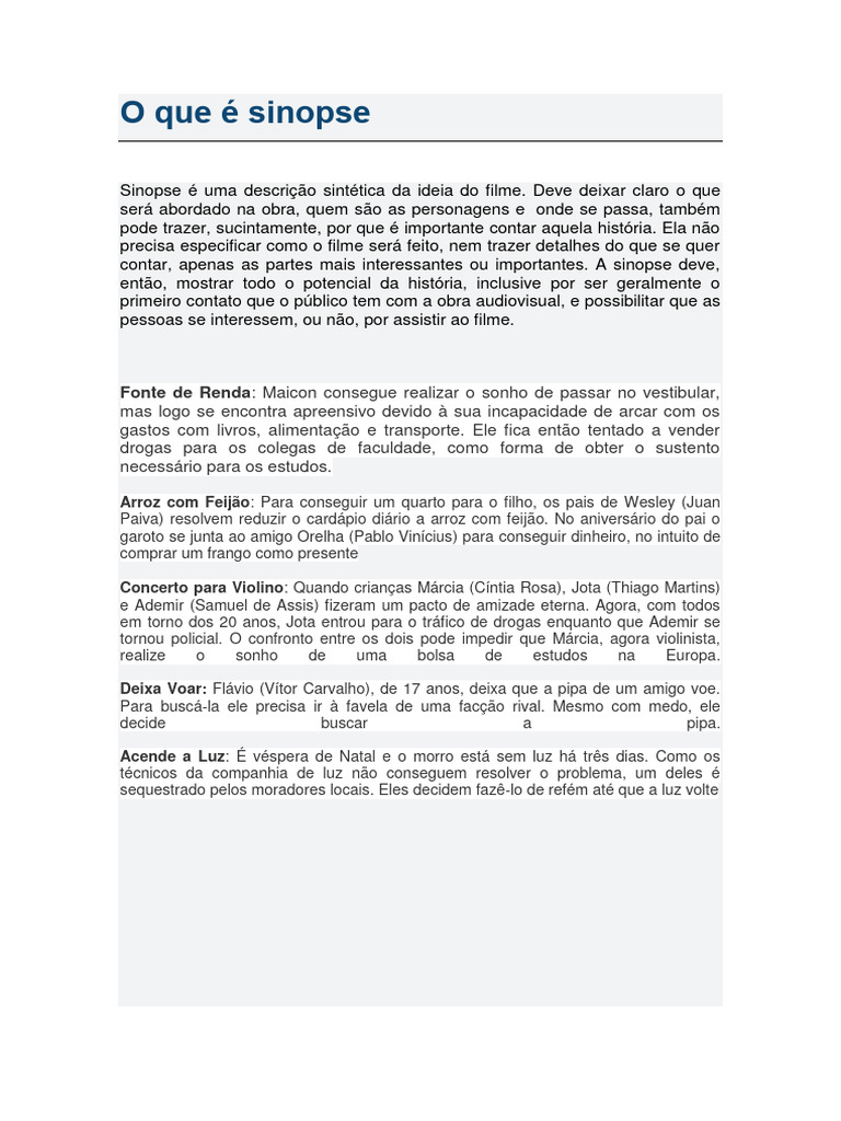1) O Que É Sinopse | PDF