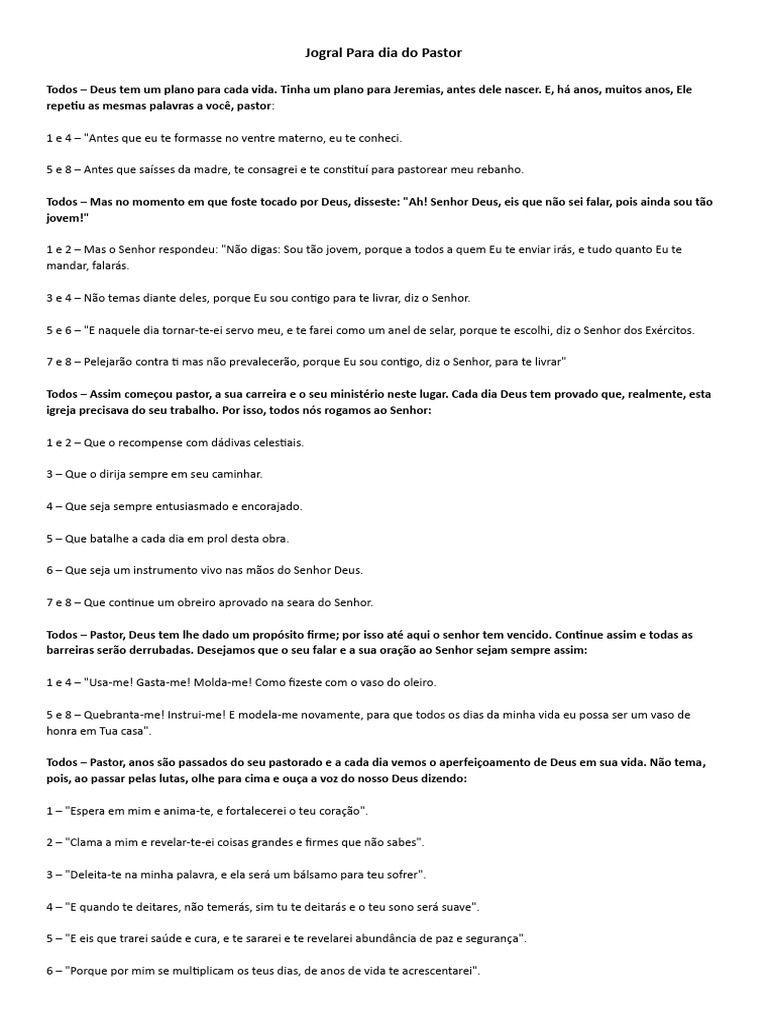Jogral para o Dia do Pastor | PDF | Oração | Deus