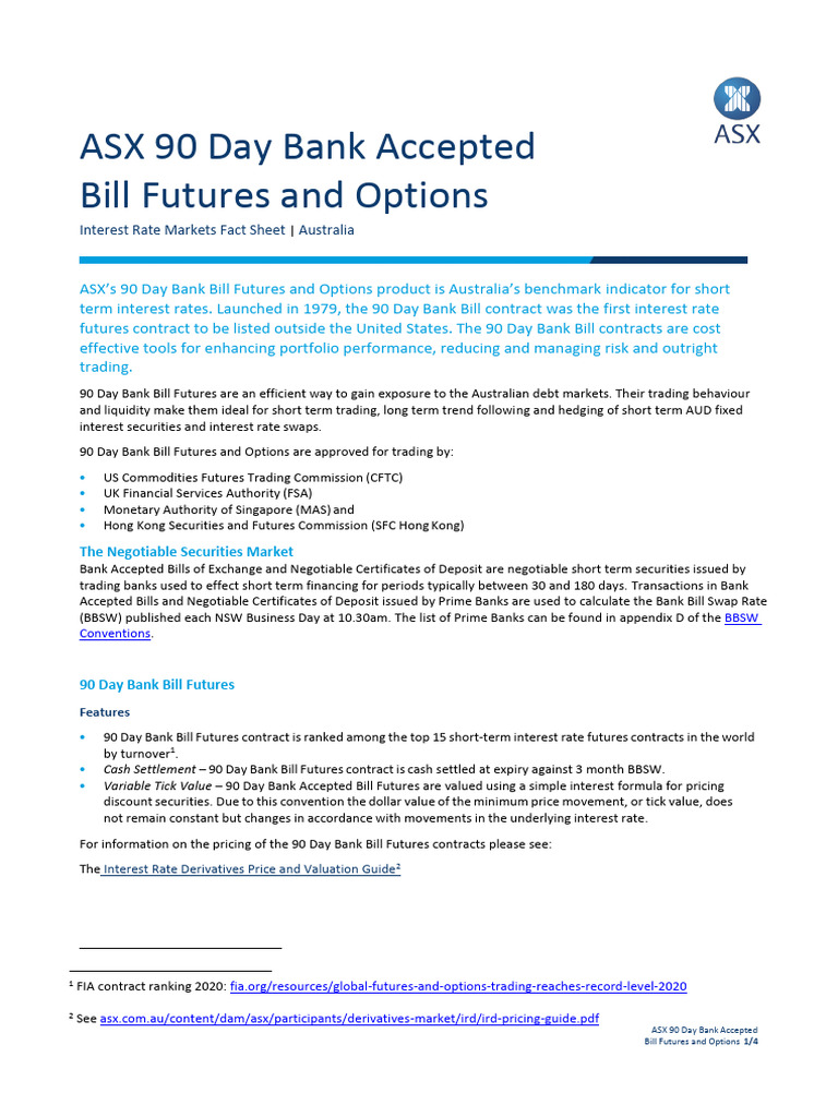 90 Day Bank Bill Futures Factsheet | PDF | Futures Contract | Option ...