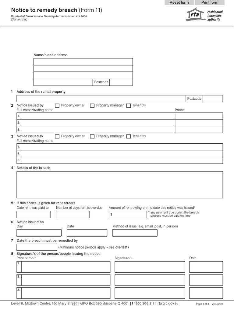 Form-11-Notice-to-remedy-breach | PDF | Leasehold Estate | Real Property Law