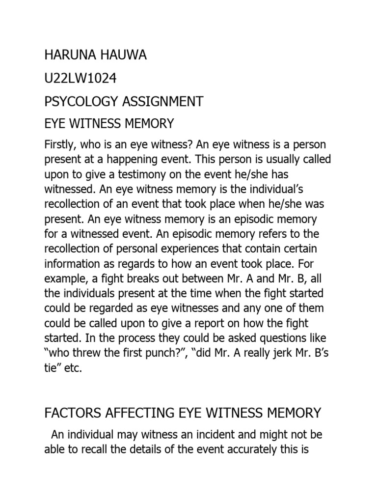 Eye Witness Memory | PDF | Witness | Memory