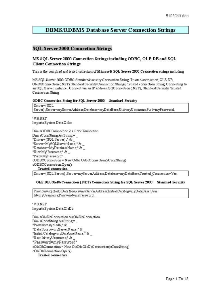 Connection Strings | PDF | Microsoft Access | Comma Separated Values