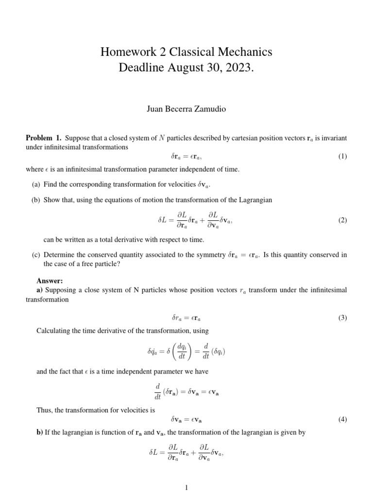 HW2-Classical Mechanics | PDF | Lagrangian Mechanics | Space HW2-Classical Mechanics | PDF | Lagrangian Mechanics | Space