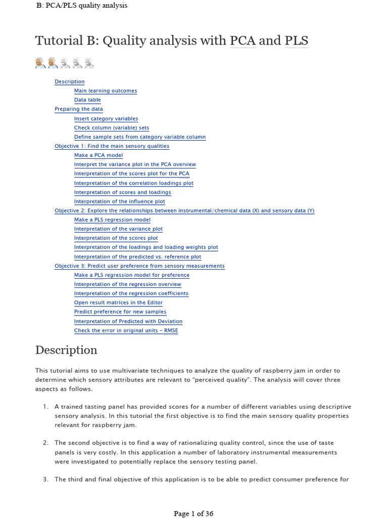 Quality Analysis With PCA and PLS - MTK337 | PDF | Principal Component Analysis | Regression ...