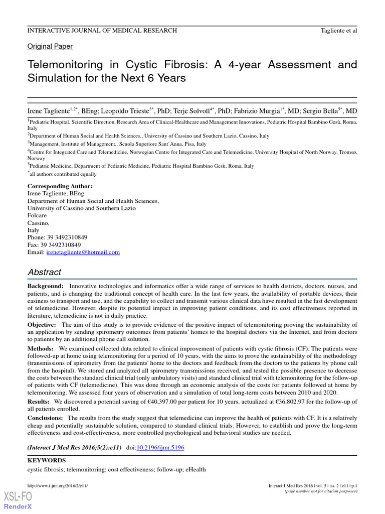 Telemonitoring Impact on Cystic Fibrosis | PDF | Medicine | Social Programs