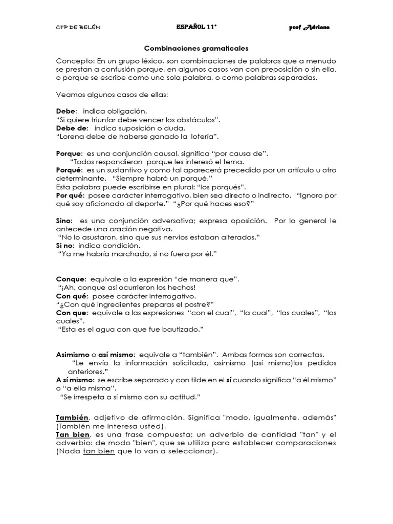 Combinaciones 11° Belén | PDF | Adverbio | Unidades Semánticas