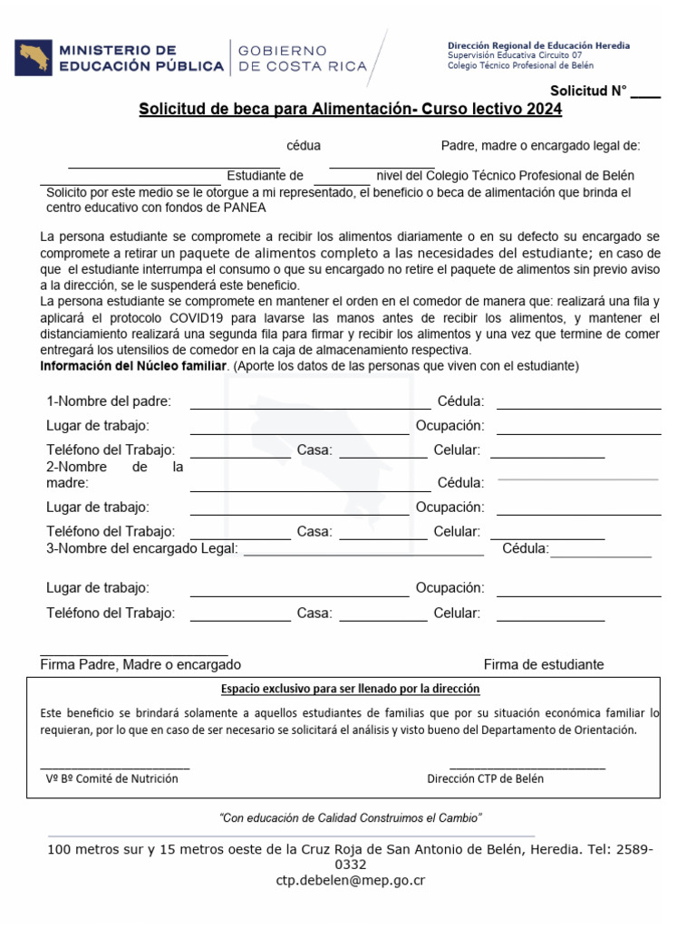 Formulario Beca de Alimentación | PDF