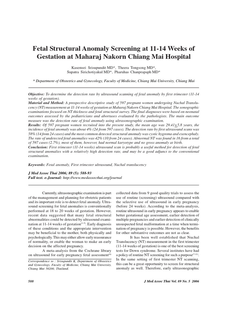 Fetal Structural Anomaly Screening at 11-14 Weeks of Gestation at ...