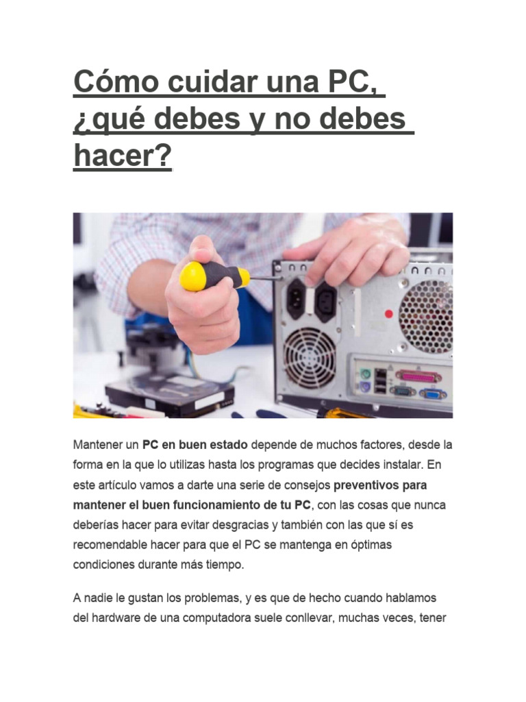 Cómo Cuidar Una PC Qué Debes y Qué No Debes Hacer | PDF | Software | Hardware de la computadora