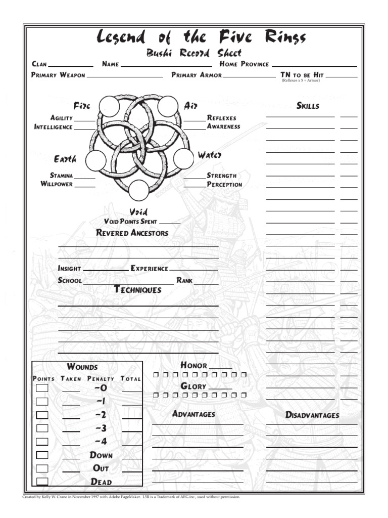 L5R Bushi Record Sheet | PDF | Role Playing | Entertainment