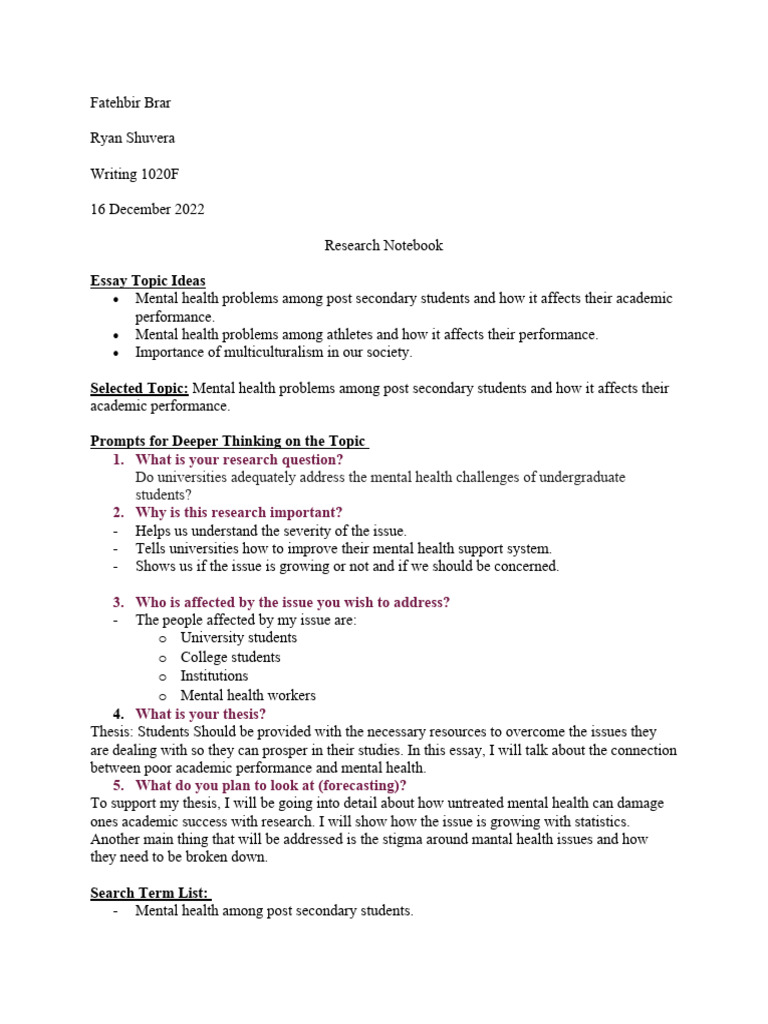 Research Notebook | PDF | Mental Health | Mental Disorder