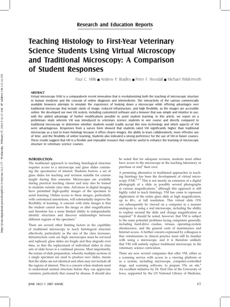 Mills Et Al 2011 Teaching Histology To First Year Veterinary Science ...