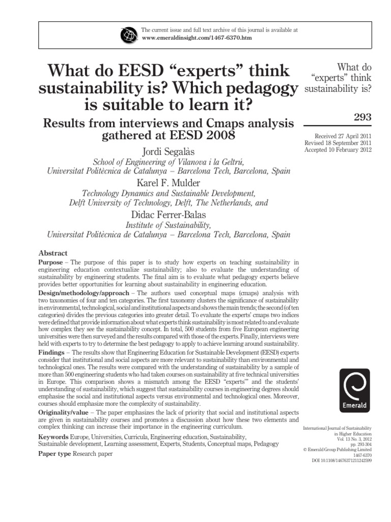 What Do EESD "Experts" Think Sustainability Is | PDF | Sustainability | Pedagogy