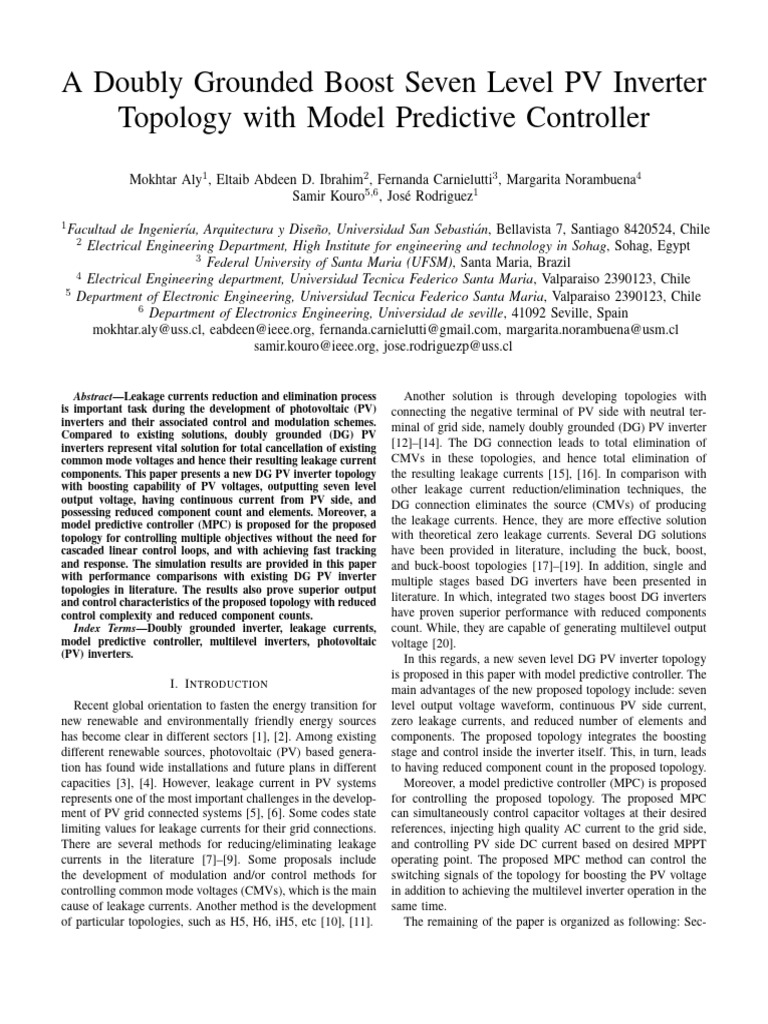 A Doubly Grounded Boost Seven Level PV Inverter Topology With Model Predictive Controller | PDF ...