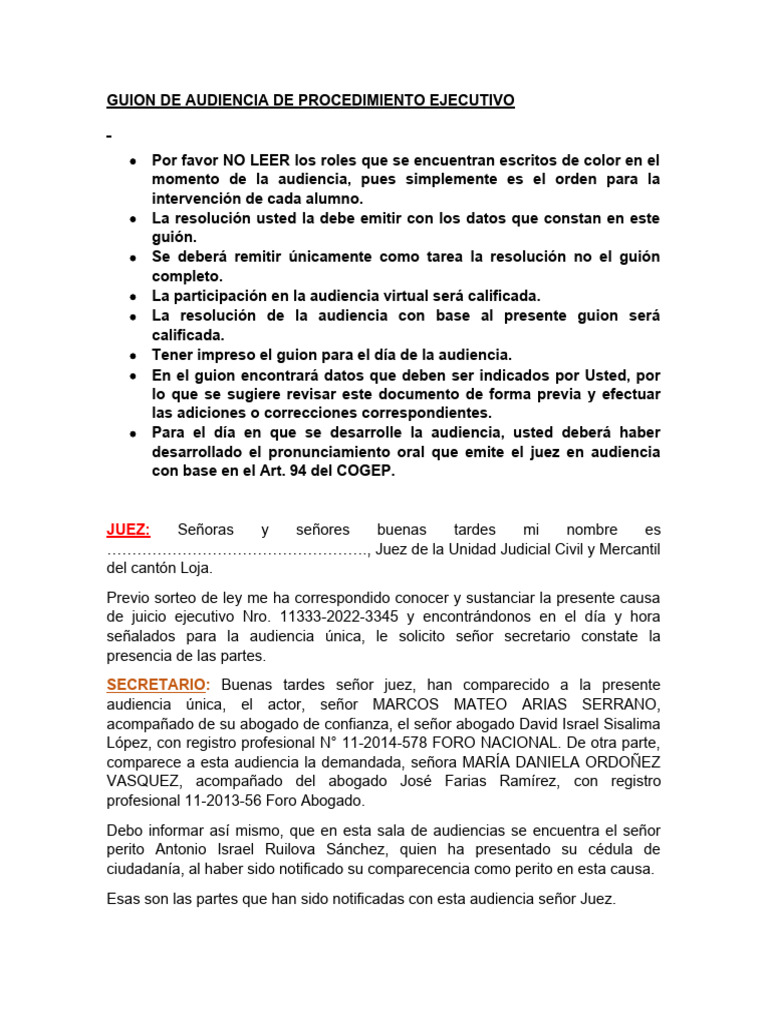 Guion Procedimiento Ejecutivo 2024 | PDF | Demanda judicial | Pagaré