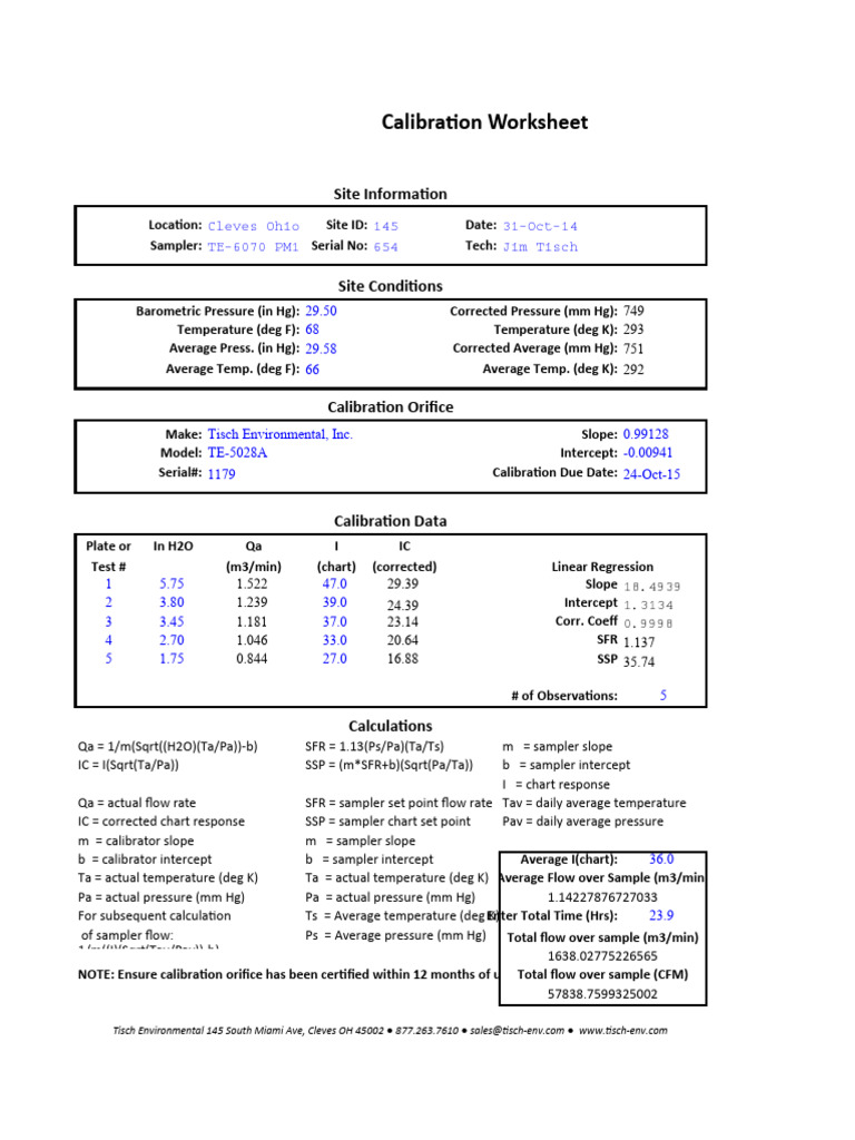 Calibration Data for Cleves Ohio Site | PDF | Chemical Engineering ...
