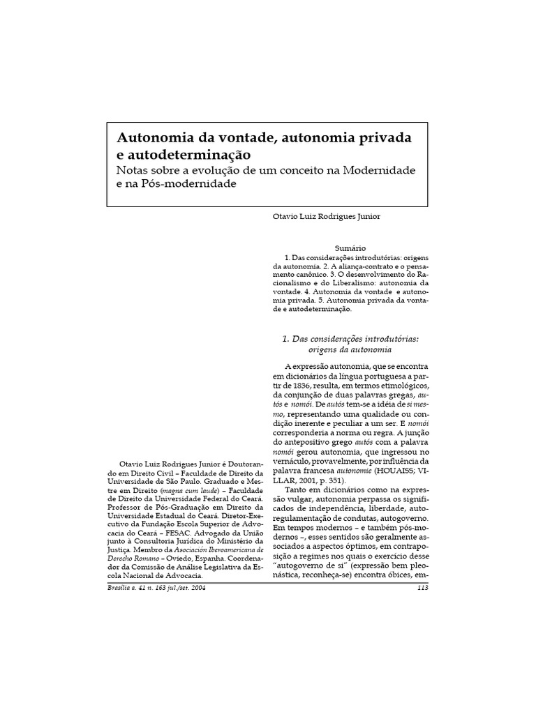 Artigo - Autonomia Da Vontade, Autonomia Privada e Autodeterminação ... Artigo - Autonomia Da Vontade, Autonomia Privada e Autodeterminação ...