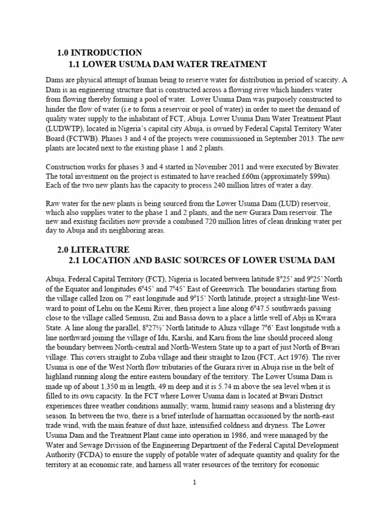 Lower Usuma Dam Water Treatment Overview | PDF | Water Purification ...