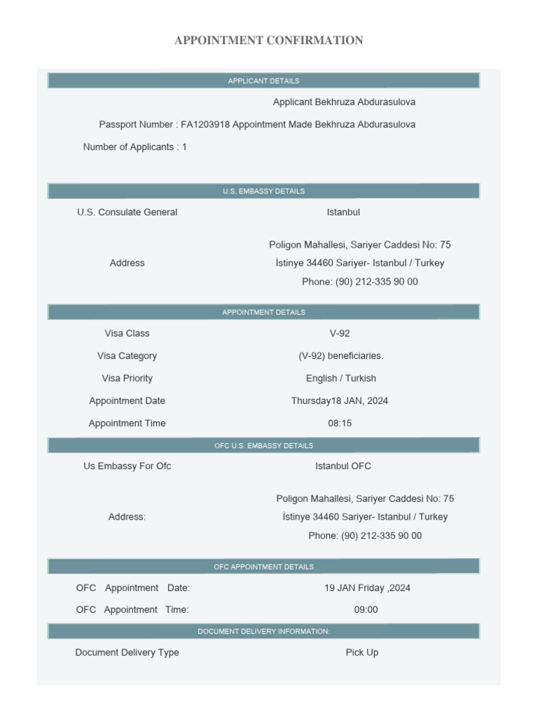 Appointment Confirmation: Applicant Details | PDF | Travel Visa