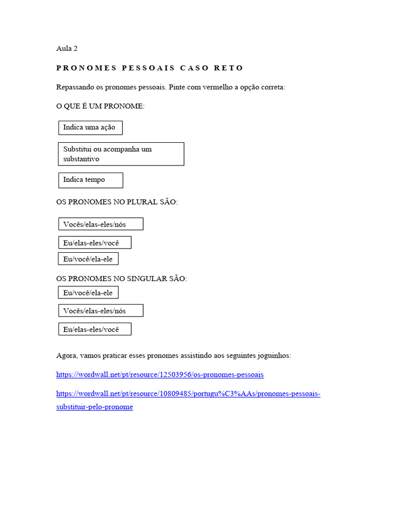 Aula 2 - Pronomes Pessoais Caso Reto e Verbos Ser-Estar-Ter | PDF ...