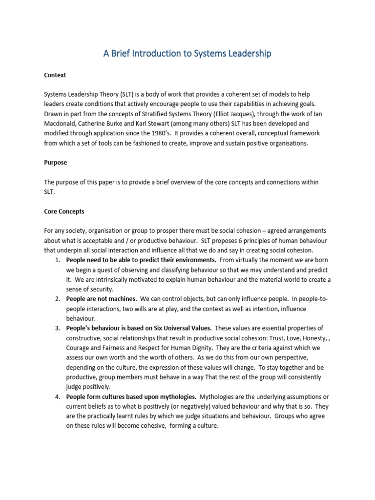 An Introduction To Systems Leadership Theory 1 | PDF | Leadership | System