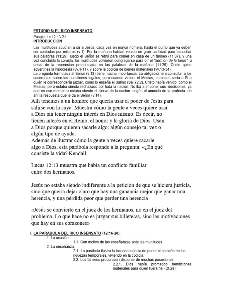 Estudio 8 - Parábola del rico insensato | PDF | Cristo (título) | Jesús