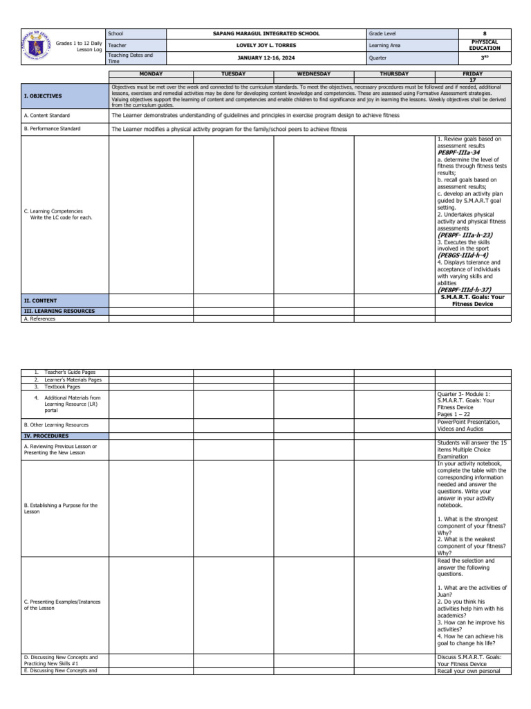 Pe 3RD Quarter | PDF | Educational Assessment | Curriculum