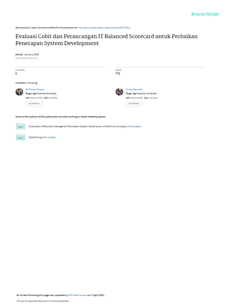 Evaluasi Cobit Dan Perancangan IT Balanced Scorecard Untuk Perbaikan Penerapan System ...