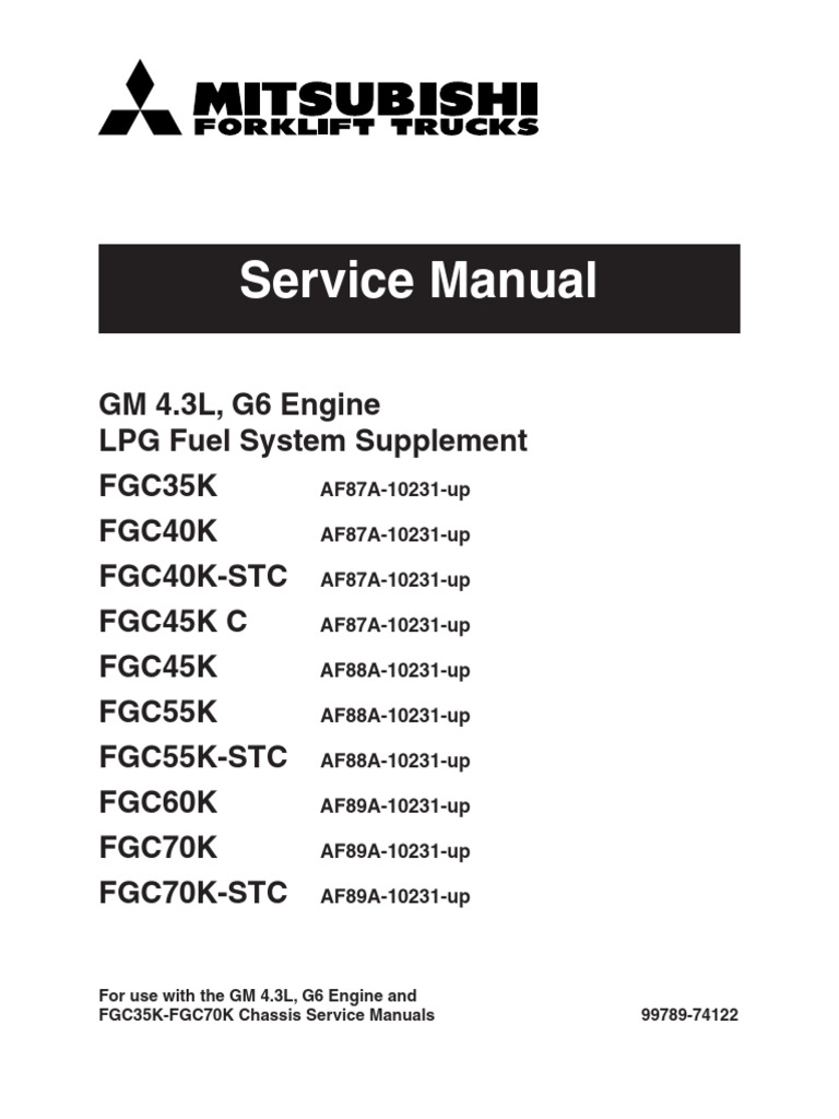 Mitsubishi Forklift Trucks GM4.3L (G6) Fuel System Supplement FGC35K ...