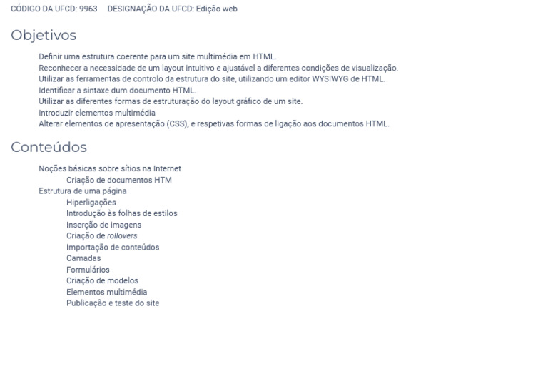 CÓDIGO DA UFCD_ 9963 DESIGNAÇÃO DA UFCD_ Edição web | PDF