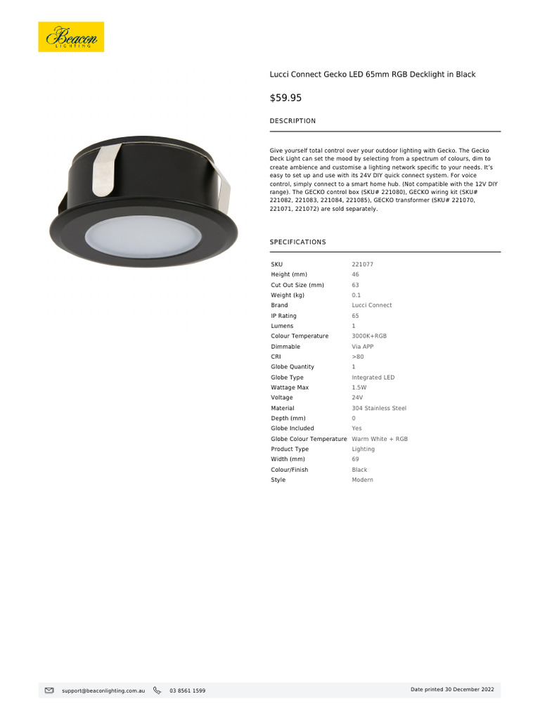 Lucci Connect Gecko RGB Decklight | PDF | Lighting | Manufactured Goods