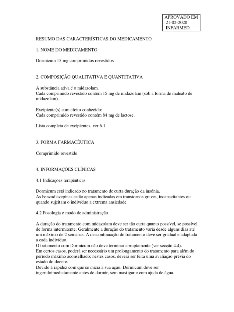 Dormicum: Composição e Indicações Clínicas | PDF | Midazolam | Insônia