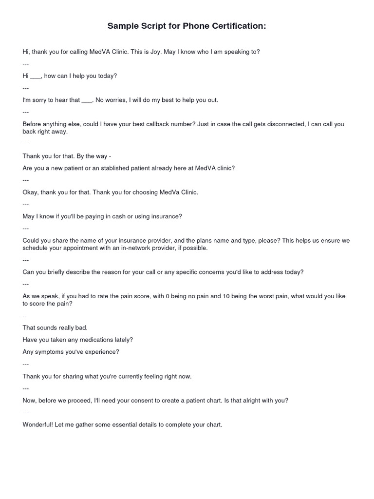 Sample Script For Phone Certification | PDF | Health Sciences | Public ...