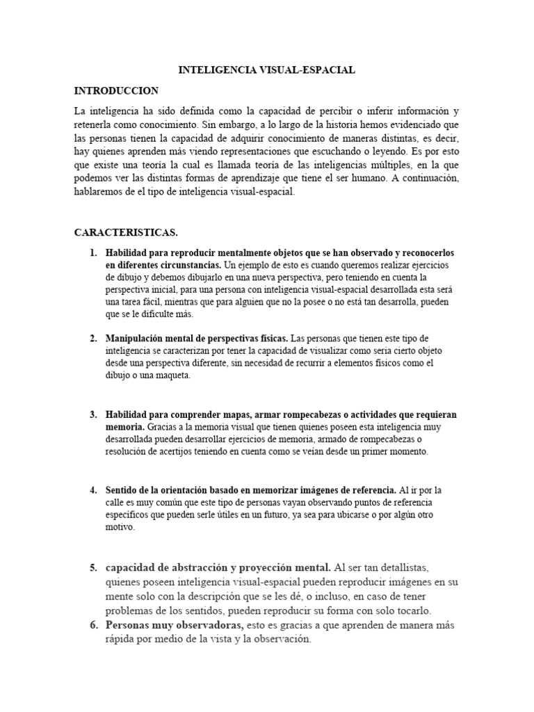 Inteligencia Visual-Espacial: Claves y Características | PDF | Inteligencia | Memoria