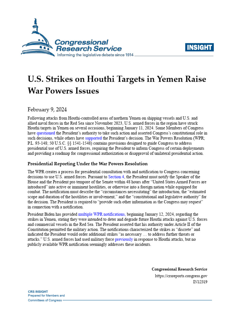 IN12319 | PDF | War Powers Resolution | Congressional Research Service