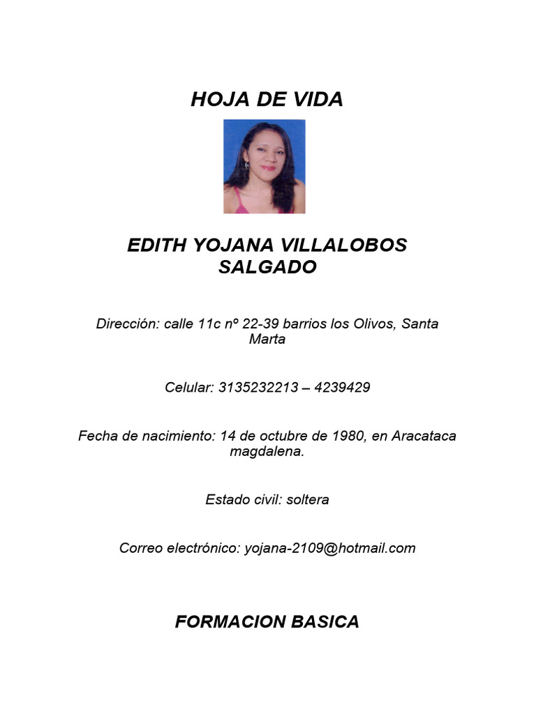 HOJA DE VIDA Edith Villalobos Salgado Con Foto Actual (3) NUEVA | PDF ...