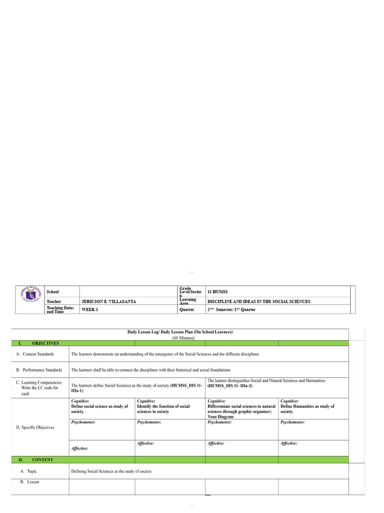 WEEK 1-lesson-plan-in-DISS | Download Free PDF | Social Sciences | Learning