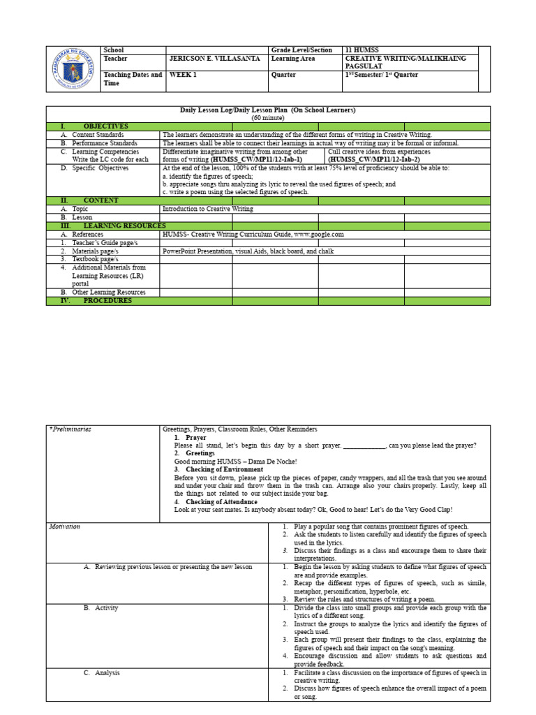 WEEK 1-lesson-plan-in-HUMSS-2 | PDF | Lesson Plan | Teachers