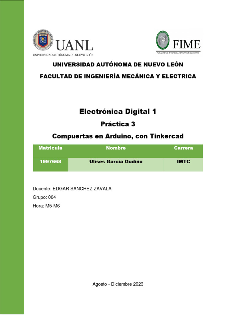 Ulises Garcia Gudiño - Compuertas en Arduino | PDF | Puerta lógica | Ciencias de la Computación