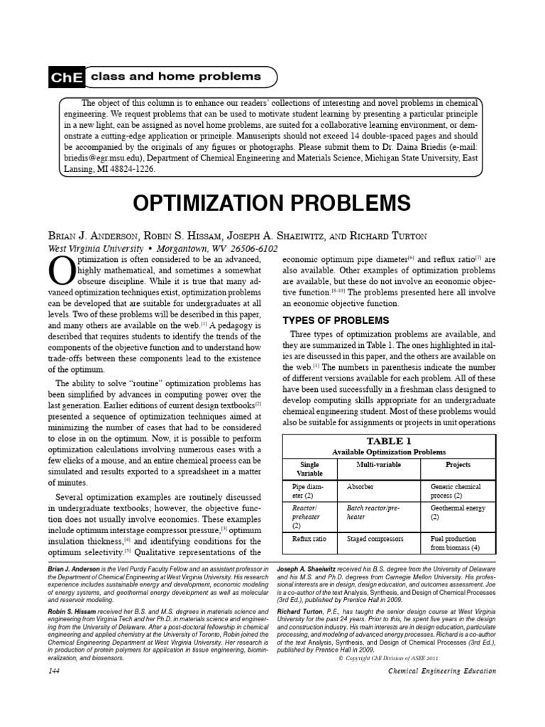 Optimization Problems | PDF | Chemical Reactor | Mathematical Optimization Optimization Problems | PDF | Chemical Reactor | Mathematical Optimization