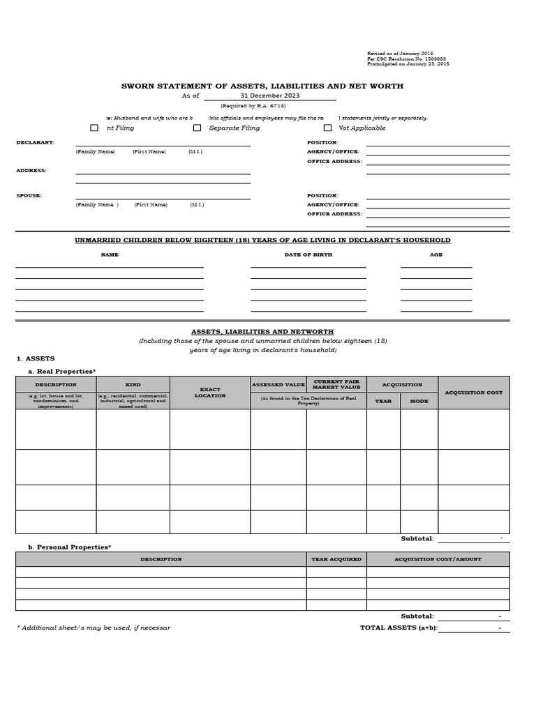 SALN TEMPLATE Excel | PDF | Net Worth | Financial Economics