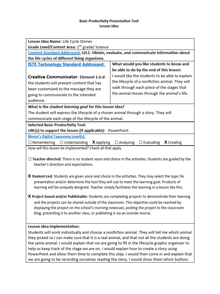 Bpts Basic Productivity Tools Lesson Idea Template | PDF | Learning | Project Based Learning