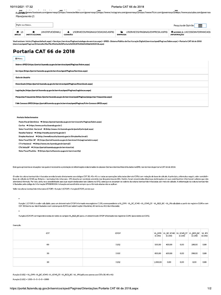 CAT 66 - 2018 - Lançamentos Isentas e Outras | PDF