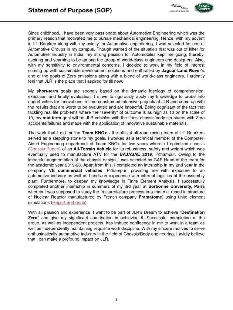 Statement of Purpose JLR | PDF | Engineering