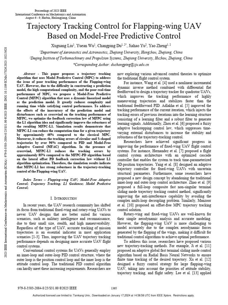 Trajectory Tracking Control For Flapping-Wing UAV Based On Model-Free ...