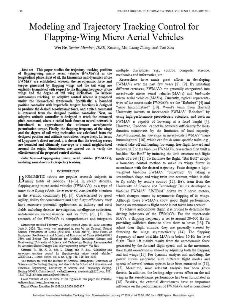 Modeling and Trajectory Tracking Control For Flapping-Wing Micro Aerial Vehicles | PDF | Control ...