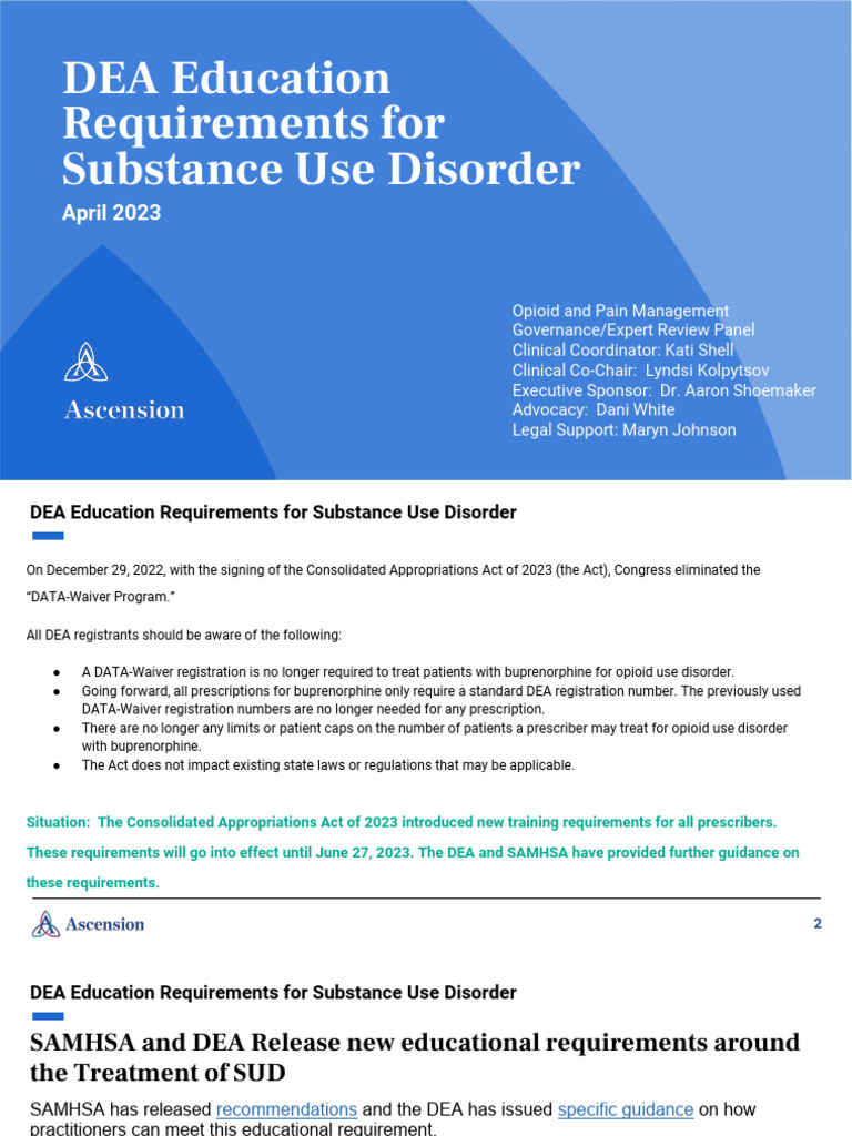 DEA Educational Requirements For Substance Use Disorder April 2023 ...