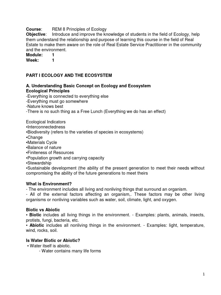 LESSON Week 1 I. Ecology and The Ecosystem | PDF | Ecology | Ecosystem