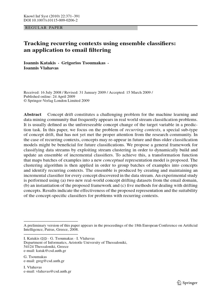 6 Tracking Recurring Contexts Using Ensemble Classifiers | PDF | Statistical Classification ...